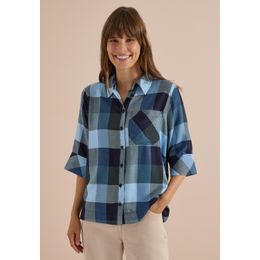 Cecil Damen Karobluse, blau, Gr. XXL, kariert, Stoff, 100% Viskose, Blusen, aus softer Viskose