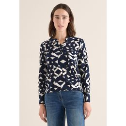 Cecil Damen Langarmshirt, blau, Gr. M, unifarben, Web, 100% Baumwolle, Shirts, mit grafischem Muster