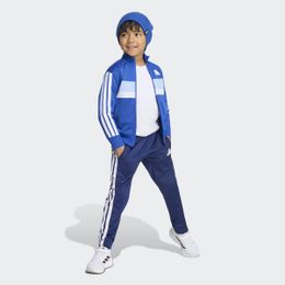 Jungen Trainingsanzug "SEASONAL ESSENTIALS TIBERIO 3-STREIFEN TRICOT KIDS", blau, Gr. 128, adidas Sportswear, Obermaterial: 100% Polyester,