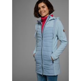 Kangaroos Damen Langjacke, blau, Gr. 38, kontrastfarbene Details, unifarben, Fleece, Web, Obermaterial: 100% Polyester. Futter: 100% Polyester.