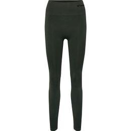 Hummel Damen Trainingstights "HMLTIF SEAMLESS HIGH WAIST TIGHTS", gr&uuml;n, Gr. XL, Obermaterial: 85% Polyamid, 15% Elasthan, Hosen, nahtloses Design,