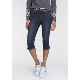 Kangaroos Damen Caprijeans "CAPRI-JEANS mit G&uuml;rtel", blau, Basic, Gr. 44, Abriebeffekte, Denim/Jeans, Obermaterial: 70% Baumwolle, 26% Polyester, 3%
