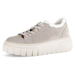 Gabor Damen Plateausneaker, Gr. 41, beige, Textil, Veloursleder, Schuhe, Plateau, Freizeitschuh, Halbschuh, Schn&uuml;rschuh mit Warmfutter-Kragen