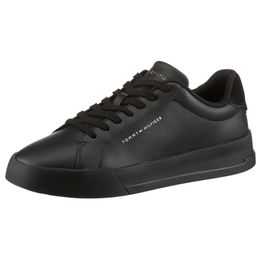 Tommy Hilfiger Herren Sneaker "TH COURT LTH DETAIL ESS", Gr. 45, schwarz, Leder, Lederimitat, unifarben, Schuhe, Freizeitschuh, Halbschuh,