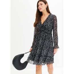 bonprix Damen Minikleidschwarz, wei&szlig; gebl&uuml;mt, Gr. 48, Obermaterial: 96% Polyester, 4% Elasthan. Futter: 100% Polyester, Kleider, eleganter Stil, aus