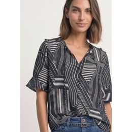 Street One Damen Kurzarmbluse, schwarz-wei&szlig;, Gr. 46, gemustert, Web, Obermaterial: 80% Viskose, 20% Polyamid, Blusen, Kurzarm Tunika-Sommerbluse mit