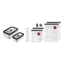 Zwilling Fresh & Save STAINLESS Vakuum Starter Set, Edelstahl / S/M, 9-tlg, Silber-Wei&szlig;