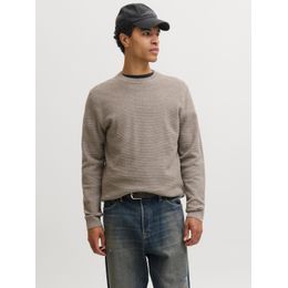 Jack & Jones JACK & JONES Herren Rundhalspullover "JPRBLURILEY KNIT CREW NECK LS SN", beige, Gr. M, meliert, Strick, Obermaterial: 100% Baumwolle, Pullover,