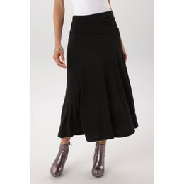 Damen Midirock, schwarz, Gr. 38, Aniston SELECTED, unifarben, Jersey, Obermaterial: 95% Polyester, 5% Elasthan, R&ouml;cke, am Bund mit seitlicher Raffung