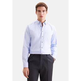 Seidensticker Herren Businesshemd "Schwarze Rose", blau, Gr. 42, Strukturmuster, 100% Baumwolle, Hemden, Regular 1/1 Button-Down-Kragen Struktur