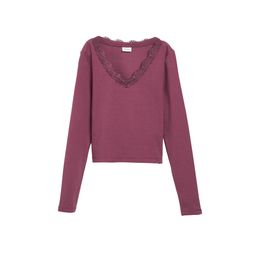 s.Oliver JUNIOR M&auml;dchen Langarmshirt, lila, Gr. 134, unifarben, Jersey, Obermaterial: 100% Baumwolle, Shirts, mit V-Ausschnitt mit H&auml;kelapplikationen