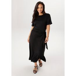 ANISTON PLUS Damen Maxikleid, schwarz, Gr. 50, unifarben, Jersey, Obermaterial: 95% Viskose, 5% Elasthan, Kleider, mit raffiniertem Bindeband