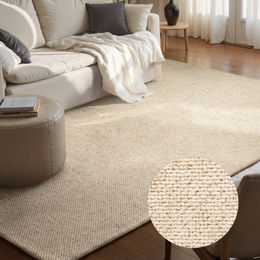 Teppich Hanse Home, B:60cm H:12mm L:90cm, beige, Kunstfaser, Wohnzimmer, Teppiche, "Wolly 2", Flachgewebe, L&auml;ufer, Skandi, Woll-Optik, Esszimmer,