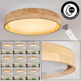 hofstein LED Deckenleuchte Tabernas, Lichtfarbe einstellbar 2700-6500 Kelvin, Fernbedienung dimmbar Flache Bauform, Holzring in Naturfarben, wei&szlig;er Schirm, &oslash; 30,5 cm