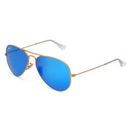 Ray-Ban RB 3025 AVIATOR LARGE METAL | Unisex-Sonnenbrille | Fassung: Vollrand, Pilot, Metall, Gold | Glasfarbe: Blau