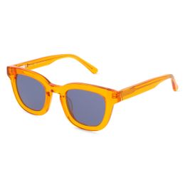 Fielmann Q 085 SUN FLEX CL YORI | Kinder-Sonnenbrille | Fassung: Vollrand, Quadratisch, Acetat Extrudiert, Orange Transparent | Glasfarbe: Blau