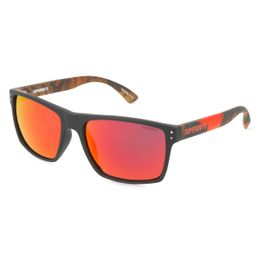 Superdry SD Kobe | Herren-Sonnenbrille | Fassung: Vollrand, Quadratisch, Kunststoff, Schwarz | Glasfarbe: Rot Spiegel Rot