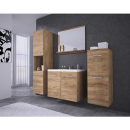 P & B Badezimmer, Eiche, Holzwerkstoff, 5-teilig, 6 F&auml;cher, 140x133x35 cm, Fsc, Spiegel mit Ablage, h&auml;ngend, Badezimmer, Badm&ouml;belsets & Badm&ouml;belserien, Badm&ouml;bel-Set