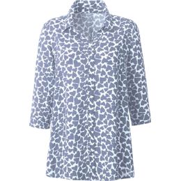 CR&Eacute;ATION L Damen Longbluse im Herz-Dessin, reine Viskose wei&szlig;-bleu-gemustert Gr&ouml;&szlig;e 46