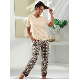 w&auml;schepur w&auml;schepur Damen Schlafanzug mit grafischem Muster, champagner-khaki-bedruckt, Gr&ouml;&szlig;e 36/38
