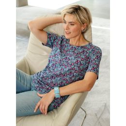 WITT Damen Print-Shirt aus reiner Baumwolle, marine-aquamarin-bedruckt, Gr&ouml;&szlig;e 40