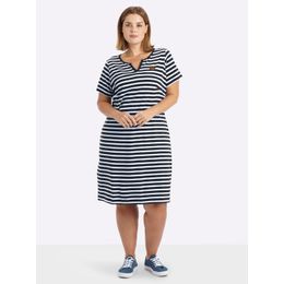 sheego Damen Jerseykleid mit Streifenmuster, tiefblau-wei&szlig;-geringelt, Gr&ouml;&szlig;e 50