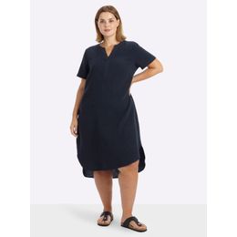 sheego Gro&szlig;e Gr&ouml;&szlig;en Baumwollkleid mit V-Ausschnitt und Knopfleiste, tiefblau, Gr&ouml;&szlig;e 48 - Damen