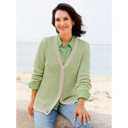 WITT Damen Strickjacke in zweifarbiger Melange-Optik, reseda-sand-gemustert, Gr&ouml;&szlig;e 40