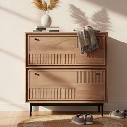 Pharao24.de Schuhschrank Garderobenschuhschrank 85 cm breit aus Mangobaum Massivholz