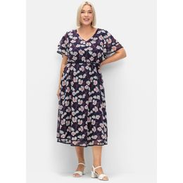 sheego Gro&szlig;e Gr&ouml;&szlig;en Blumenkleid aus Chiffon, marine-gemustert, Gr&ouml;&szlig;e 48 - Damen