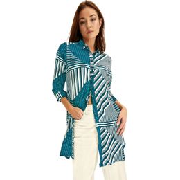 CR&Eacute;ATION L Damen Longbluse mit grafischem Muster aquapetrol-champagner-bedruckt Gr&ouml;&szlig;e 38