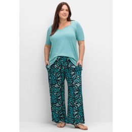 sheego Damen Schlupfhose mit weitem Bein und Bl&auml;tterprint, tiefblau-bedruckt, Gr&ouml;&szlig;e 52