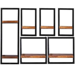 Pharao24.de Regale Wandboard Set in Antikschwarz und Mangoholz Naturfarben (sechsteilig)