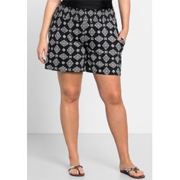 sheego Damen Lockere Shorts mit Smokbund, schwarz bedruckt, Gr&ouml;&szlig;e 56