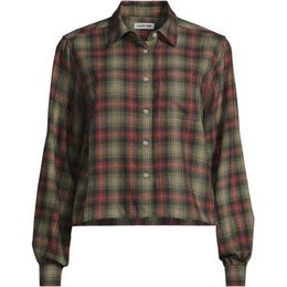 LANDS' END Verk&uuml;rzte Flanellbluse f&uuml;r Damen in Petite-Gr&ouml;&szlig;e, Damen, size: petite, Gr&uuml;n, Baumwolle, by Lands' End