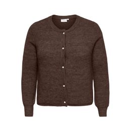 Only CARMAKOMA Damen Strickjacke "CARROSE L/S CARDIGAN KNT NOOS", braun, Gr. XL, meliert, Rippstrick, Obermaterial: 52% Polyester, 40% Polyacryl, 5%