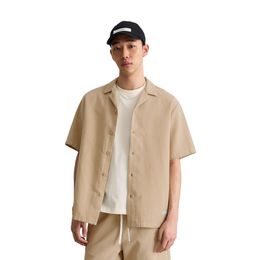 Marc O'Polo Herren Kurzarmhemd "aus doppellagigem Bio-Baumwoll-Twill", beige, Gr. S, MARC O'POLO DENIM, unifarben, Obermaterial: 100% Baumwolle, Hemden