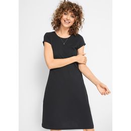 bonprix Damen Shirtkleid, schwarz, Gr. 52, Jersey, Obermaterial: 100% Baumwolle, Kleider, f&uuml;r warme Tage, aus reiner Baumwolle, taillierte Passform