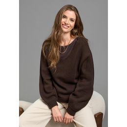 Laura Scott Damen V-Ausschnitt-Pullover "mit moderner Oversize-Passform", braun, Gr. 36, unifarben, Strick, Obermaterial: 100% Polyacryl, Pullover,
