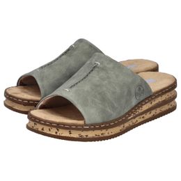 Rieker Damen Pantolette, Gr. 41, grau, Nubuklederimitat, unifarben, Schuhe, Keilabsatz, Sommerschuh, modische Keilsohle