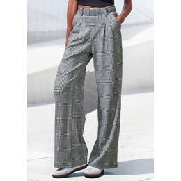 Lascana Damen Schlupfhose "extra Weit mit Bundfalten", Gr. 52, blau, Obermaterial: 60% Viskose, 39% Polyester, 1% Elasthan, Jacquardmuster, kariert,