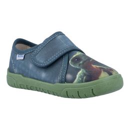 Richter M&auml;dchen Hausschuh "Matz", Gr. 29, blau, Baumwolle, kontrastfarbene Details, Schuhe, Halbschuh, Kinderschuh, Kontrastbes&auml;tzen, Gr&ouml;&szlig;enschablone