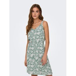 Only Damen Tr&auml;gerkleid "ONLKARMEN LIFE S/L SHORT DRESS WVN NOOS", gr&uuml;n, Gr. 42, bedruckt, Web, Obermaterial: 100% Viskose, Kleider, Viskose, regular