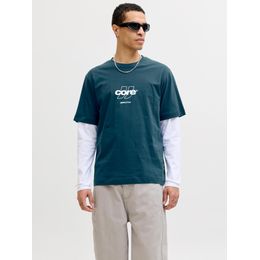 Jack & Jones JACK & JONES Herren T-Shirt "JCOCLUB FRONT PRINT TEE SS CREW SN", gr&uuml;n, Gr. L, bedruckt, Jersey, Obermaterial: 100% Baumwolle, Shirts, mit Print