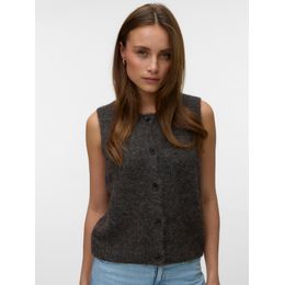 V&eacute;ro Moda VERO MODA Damen Strickweste "VMNOVAH SL O-NECK BUTTON VEST NOOS", grau, Gr. M, meliert, Strick, Obermaterial: 70% Polyester, 21% Nylon, 8% Wolle, 1%