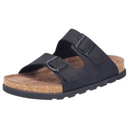 Rieker Herren Pantolette, Gr. 41, schwarz, Nubukleder, unifarben, Schuhe, Sommerschuh, Strandschuh, Hausschuh mit bequemem Fu&szlig;bett