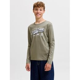 Jack & Jones Kinder Langarmshirt "JJELOGO TEE LS O-NECK 2 COL AW26 SN JNR"vetiver, Gr. 140, JACK & JONES JUNIOR, bedruckt, Single Jersey, Obermaterial: 100%