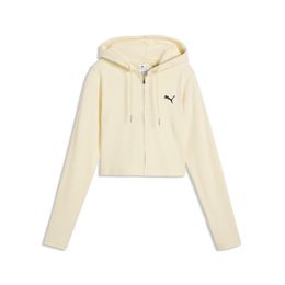 Puma Damen Hoodie "Essentials Slim Gerippte Kapuzenjacke Damen", beige, Gr. S, Obermaterial: 46% Polyester, 4% Elasthan, 50% Viskose, Sweatshirts