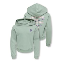 KIDS Only M&auml;dchen Kapuzensweatshirt "KOGCOOPER LIFE LOV E LS HOOD FR SWT", gr&uuml;n, Gr. 134, bedruckt, Sweatware, Obermaterial: 60% Baumwolle, 40%