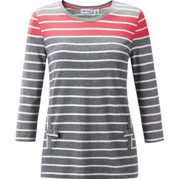 CR&Eacute;ATION L Damen Shirt anthrazit-koralle-gestreift Gr&ouml;&szlig;e 38